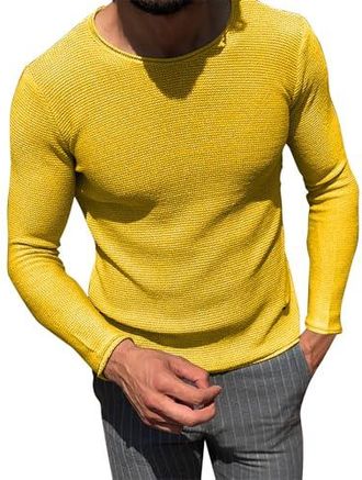 Generic Pull à col rond pour homme - Coupe ajustée - Col rond - Manches longues - Pull en tricot fin doux pour lhiver - Chaud - Pull décontracté à manches lon
