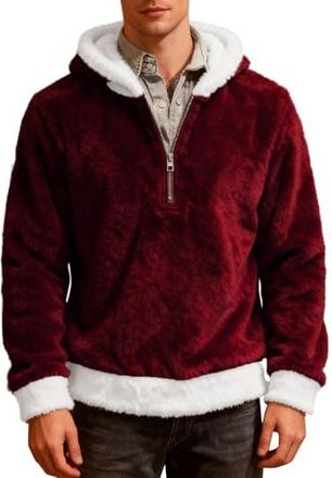 Generic Sweat à capuche unisexe double face en polaire, demi-fermeture éclair sur le devant, confortable, décontracté, manches longues, hauts décontractés pou