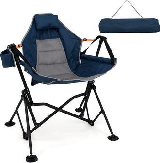 Costway Costway - Chaise Hamac de Camping, Chaise Balan&ccedil;oire Pliable avec Porte-Gobelet, Si&egrave;ge Large Rembourr&eacute;, Dossier R&eacute;glable, Appuie-t&ecirc;te, Supporte 150