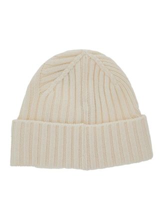 Jacquemus Mens White Beanie With Turn-Up Brim Wool Hat