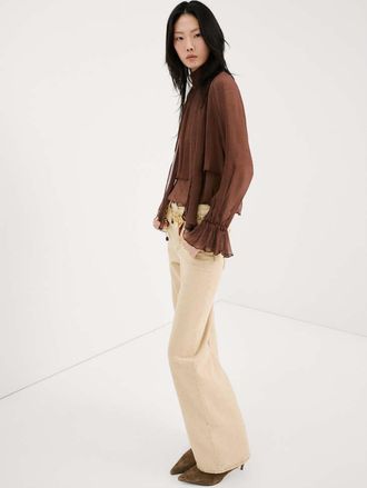 Mango Chemisier &agrave; volants col montant marron - Femme - S - MANGO