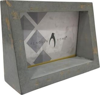 Penguin Home Horizontaler Bilderrahmen aus Mangoholz, 10 x 15 cm, dunkelgraues Used-Finish, rustikaler Vintage-Stil, handgefertigter Holz-Bilderrahmen f&uuml;r Wand ode