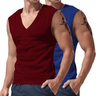 Generic Lot de 2 maillots de corps pour homme - Col en V - Couleur unie - Sans manches - D&eacute;contract&eacute; - D&eacute;bardeur de course - Coupe ajust&eacute;e - Respirant - Gilet