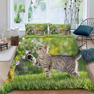 Generic Katze Tiermotive Kinder Bettw&auml;sche 140x200 S&uuml;&szlig;e Katze Bettw&auml;sche Set, 3D Bettbezug Set Weich Microfaser Bettbez&uuml;ge 3 Teilig Cat Muster Wendebettw&auml;sche
