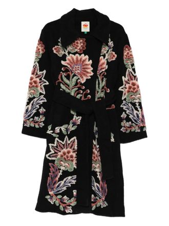 Farm Rio manteau ceinturé à fleurs brodées - Noir