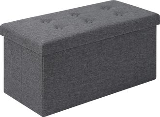 Woltu Sitzhocker mit Stauraum Sitzbank Faltbar Truhen Aufbewahrungsbox, Deckel Abnehmbar, Gepolsterte Sitzfläche aus Leinen, 76x37,5x38 cm, Grau