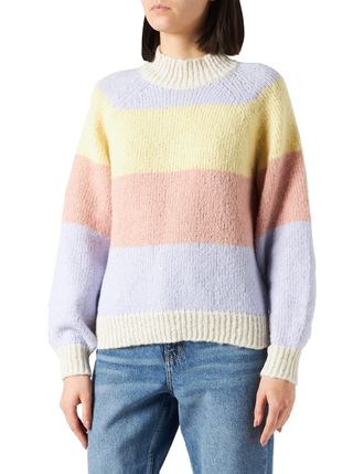 Bestseller Damen PCOLINE LS O-Neck Knit BC Pullover, Purple Heather/Stripes:Misty Rose-Pale Banana-Birch, L