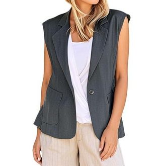Generic Blazer sans manches ouvert sur le devant pour femme - Style d&eacute;contract&eacute; et l&eacute;ger - Couleur unie - Revers crant&eacute; - Bouton unique - Pour le travail et l
