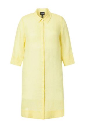 Ulla Popken Longbluse Longbluse Ramie Hemdkragen 3/4-Arm