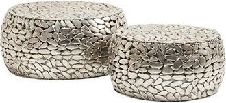 Kare Design Design Couchtisch Pebbles Deluxe, Silber, 2er-Set, 56/66cm Durchmesser, rund, Standfest, Beistelltische f&uuml;r Flur, Wohnzimmer, Schlafzimmer, 30x66x66 c