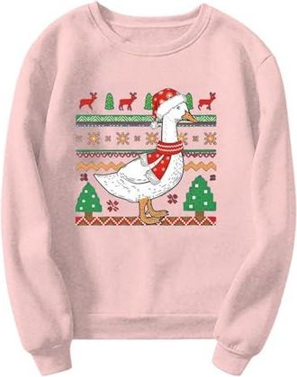 Generic Sweat-shirt de No&euml;l &agrave; manches longues et col rond d&eacute;contract&eacute; pour femme - Imprim&eacute; mignon - Automne et hiver, rose, XXL