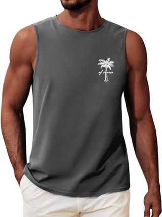Heekpek Debardeur Homme T-Shirt sans Manche Coton Tee Shirt &Eacute;t&eacute; D&eacute;bardeurs Sport Imprim&eacute; Hawa&iuml;enne Fitness Running Tops, ofcourse Gris fonc&eacute;, XL