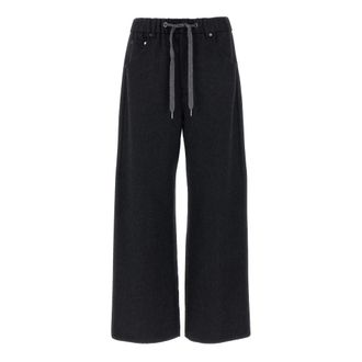 Brunello Cucinelli Femme, Pantalons, Gris, Taille: 40 FR Pantalon ample en flanelle de laine et cachemire