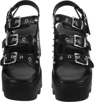 Frcolor Sandales Romaines Pour Femmes à Rivets Punk, Talons Hauts Épais, Semelle Plateforme, Couleur Noire, Taille 36, Style Gros Talon, Respirantes Pour Soir