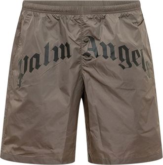 Palm Angels Homme, Maillots de bain, Brun, Taille: S Curved Logo Swimshorts