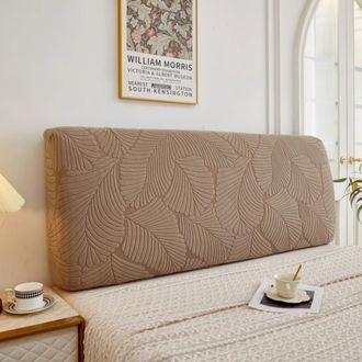 Generic Vintage Stretch Bettkopfteil Bezug Staubdichter Polsterbezug im europ&auml;ischen Stil mit gepr&auml;gtem Kopfteil Bezug Retro Muster Bl&auml;tter - Khaki 140-160CM/