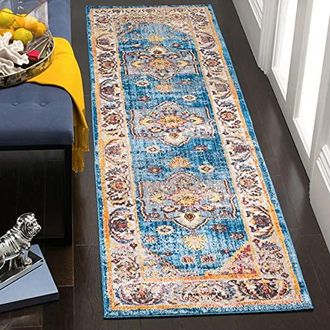 Safavieh Traditionell Teppich für Wohnzimmer, Esszimmer, Schlafzimmer - Bristol Collection, Kurzer Flor, Blau und Elfenbein, 69 X 244 cm