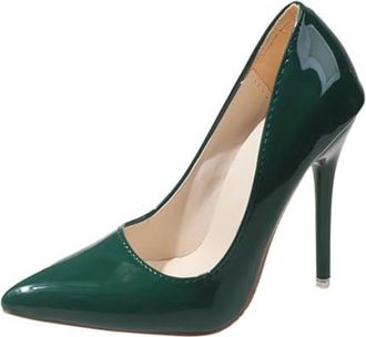 Minetom Femme Élégant Escarpins Similicuir Bout Pointu Pumps Talon Aiguille Haute Chaussure de Soirée Mariage Bureau A Vert 39 EU