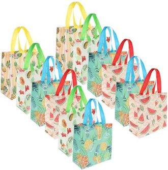 Healifty UTHCLO Lot de 12 Paquet de Courses Pliables et R&eacute;utilisables en Tissu Non Tiss&eacute; Imperm&eacute;able avec Motifs Fruits Taille 23X22X11 CM L&eacute;gers et Portables 