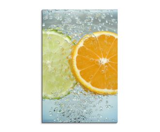 Paul Sinus Art Fotoleinwand 90x60cm Food-Fotografie - Zitronen-und Orangenscheibe im Wasser