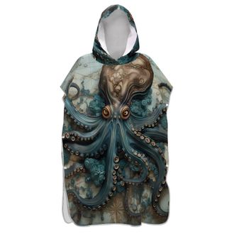 Mnsruu Surf Poncho Handtuch mit Kapuze, Strandtuch, Vintage Octopus Badetuch Schwimmen Cover Up f&uuml;r Damen Herren Strand Pool Wasserpark