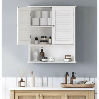 Vasagle Vasagle - Armoire Mural pour Salle de Bains, avec &Eacute;tag&egrave;re R&eacute;glable, double Porte et &Eacute;tag&egrave;re ouverte, 60 x 20 x 70 cm, Ligneux, Blanc