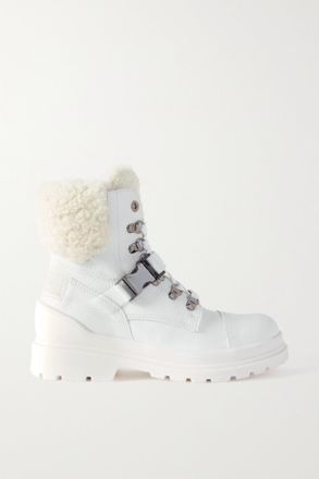 Bogner Bottines En Cuir Texturé Doublées De Peau Lainée À Boucles St. Moritz - Blanc