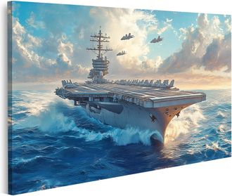 Islandburner Bild auf Leinwand EIN Flugzeugtr&auml;ger f&auml;hrt mit Kampfjets dar&uuml;ber &uuml;ber das Meer Bilder Wandbilder Poster