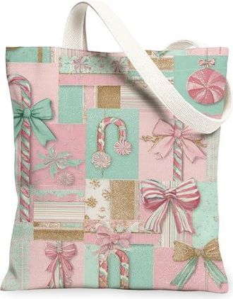 Generic Sacs fourre-tout en toile de canne &agrave; sucre dorge de No&euml;l, sacs d&eacute;picerie r&eacute;utilisables, l&eacute;gers et lavables en hiver, avec bandouli&egrave;re en toile, p&ecirc;che,