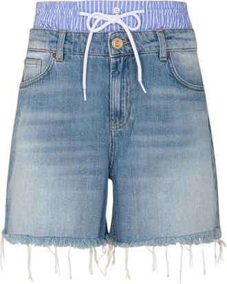 Ga&euml;lle Paris Femme, Shorts, Bleu, Taille: W31 Striped Poplin Double-Waist Denim Shorts