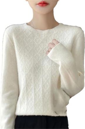 Generic Pull &agrave; col rond en laine m&eacute;rinos pour femme, blanc, L