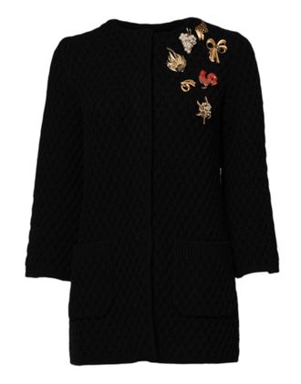 Dolce & Gabbana Womens Black Cashmere Quilted Embellished Jacket Clothing