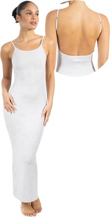 Smilodox Kleid Damen Backless Maxi Dress Aveline, Figurbetontes Rückenfreies Rippstrickkleid mit Spaghettiträgern, knöchellang, elastisches Sommerkleid, Schlit