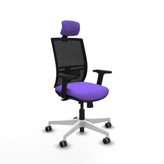 Piqueras y Crespo R&uuml;ckenst&uuml;tzstuhl mit 2D-Armen, h&ouml;henverstellbare Lendenwirbelst&uuml;tze und h&ouml;henverstellbares Kopfteil, ausgestattet mit Syncro/Traslack. Schwarz/Lila