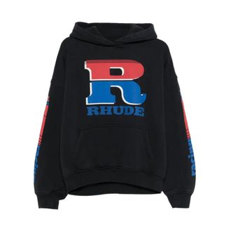 Rhude Split Petrol Logo Hoodie - - Sweatshirts & Hoodies - Herren - Schwarzk - M