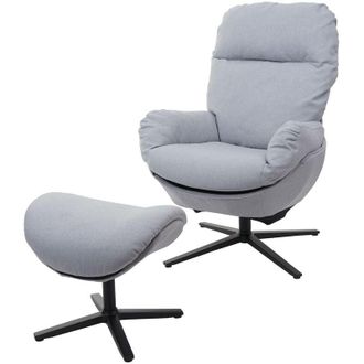 Hhg Neuwertig] Relaxsessel + Hocker HHG 420, Fernsehsessel Sessel Schaukelstuhl Wippfunktion, drehbar, Metall Stoff/Textil hellgrau