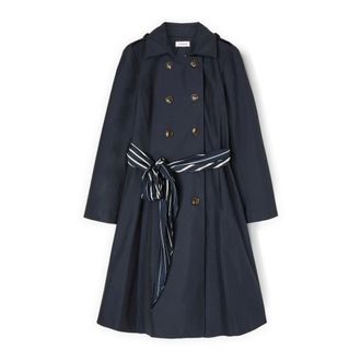 Motivi Femme, Manteaux, Bleu, Taille: 46 FR Trench-coat en drill de coton m&eacute;lang&eacute; avec double ceinture