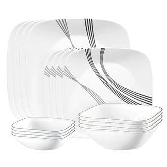 Corelle Corelle Urban Arc 16-teilig, Service f&uuml;r 4, Geschirr-Set, 8 Teller, Sch&uuml;sseln, splitter- und bruchfest, Abendessen und Corelleware wei&szlig;