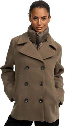 Marikoo Manteau dhiver court pour femme avec col matelassé (amovible) aspect laine Aylaraa 16 S-3XL, Marron pierre, XL