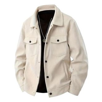 Generic Veste shacket en velours c&ocirc;tel&eacute; pour homme avec fermeture &agrave; bouton-pression, manches longues et poches &agrave; rabat, l&eacute;g&egrave;re, c&ocirc;tel&eacute;e, d&eacute;contract&eacute;e, travail
