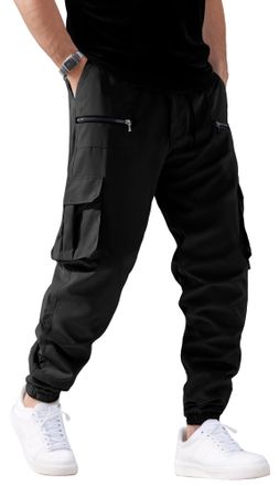 Feoya Cargohose Herren Cargo Hose mit Mehrere Taschen Freizeithose Funktionshose Elastischer Taille Jogginghose f&uuml;r M&auml;nner Schwarz XXL
