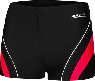 Aqua Speed UV Swim Trunks f&uuml;r Jungen Herren + gratis eBook | Kurze Enge Schwimmhosen sportlich | Kastenbadehose M&auml;nner | Dennis, Gr. S, 16 Black red