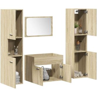 vidaXL Vidaxl - Ensemble de meubles de salle de bain 4 pcs - Armoire ch&ecirc;ne sonoma - Dimensions 60x38,5x46 cm et 30x30x130 cm - Miroir 60x37 cm