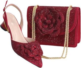 Generic Ensemble chaussures à talons et sac pour femme avec strass pour fête de mariage et occasions formelles, Rouge, 40.5 EU