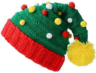 Generic Bonnet dhiver tricot&eacute; en polaire pour femme - Bonnet de No&euml;l &agrave; paillettes - Bonnet de No&euml;l tricot&eacute; - Pour chimio, Vert, Taille unique
