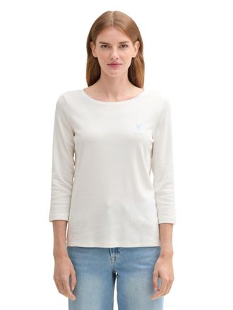 Tom Tailor Damen Longsleeve mit Herz-Print, 10315 - Whisper White, XL