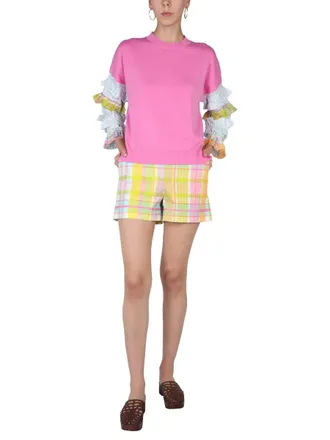 Moschino Ruffled Jersey Knit Sweater - Pink