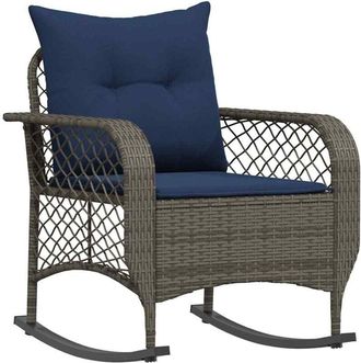 vidaXL Vidaxl - Garten-Schaukelstuhl mit Kissen Grau Poly Rattan