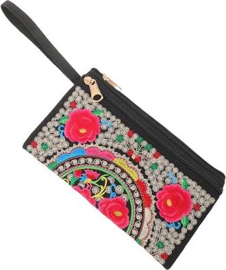 UPKOCH Pochette Brod&eacute;e Ethnique &agrave; Motif Floral Rose Paquet &agrave; Main Zipp&eacute; L&eacute;ger pour Femme Pochette Vintage Artisanale Int&eacute;rieur Spacieux Soir&eacute;e Mariage et Fes