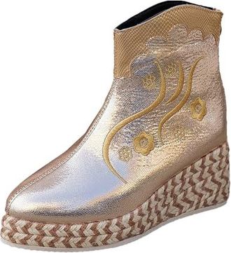 Generic Bottes tendance &agrave; talon &eacute;pais pour femme - Respirantes - T&ecirc;te ronde - Talon &eacute;pais - 2,5 cm, dor&eacute;, 38.5 EU
